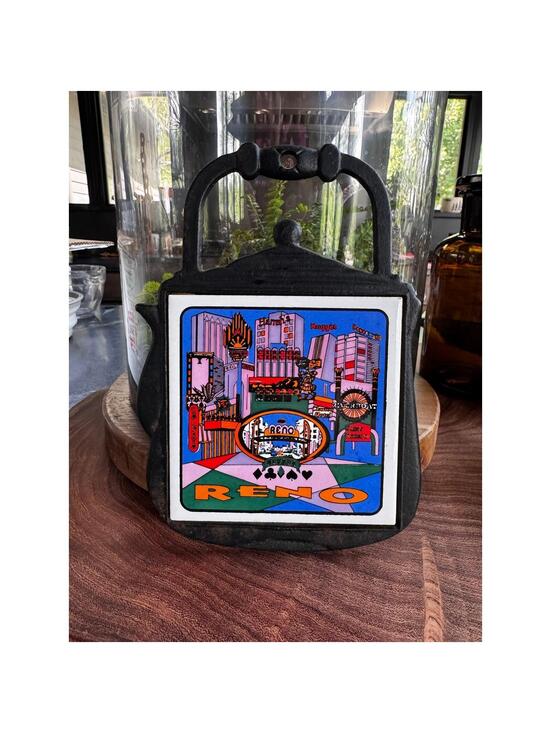 Kitchen | Vintage Reno Nevada Cast Iron Teapot Trivet Ceramic Tile Hot ...